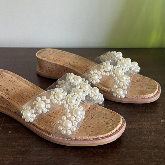 Anne Klein | Shoes | Anne Klein Cream Pearl Slide Sandals | Poshmark